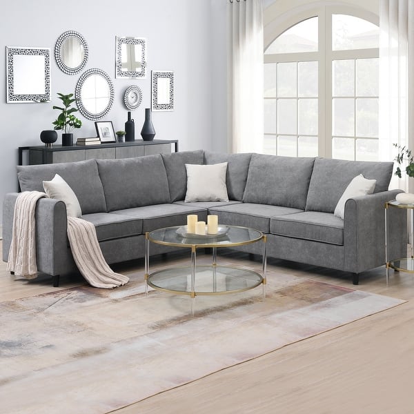91*91" Modern Upholstered Living Room Sectional Sofa, L Shape Furniture Couch with 3 Pillows ...